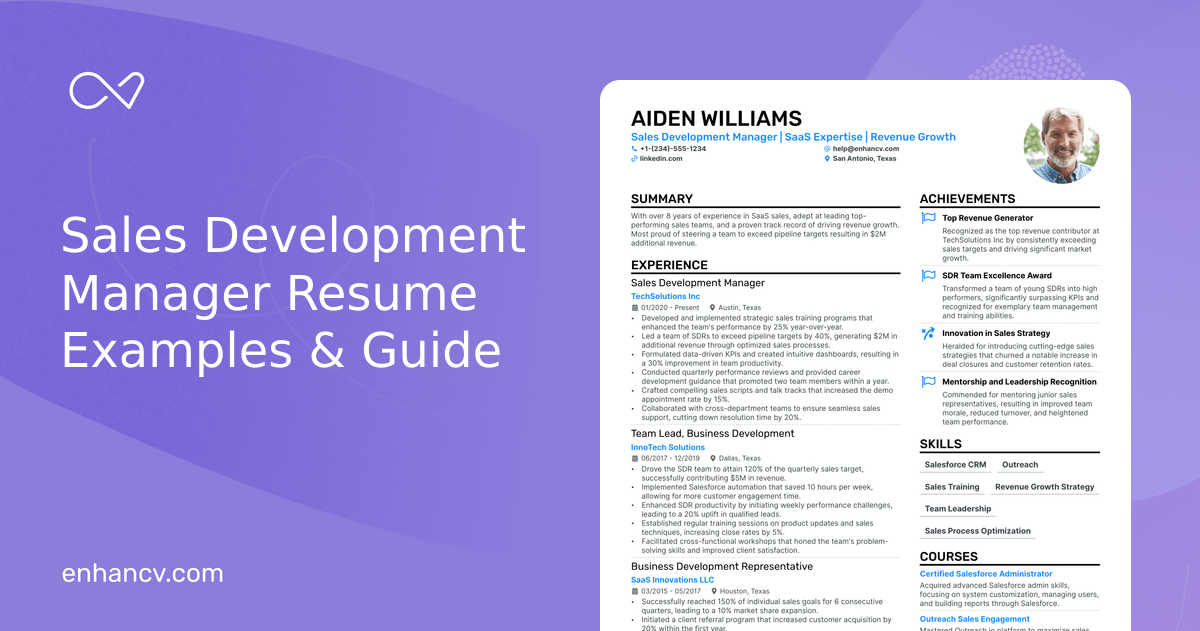 10 Sales Development Manager Resume Examples & Guide for 2024