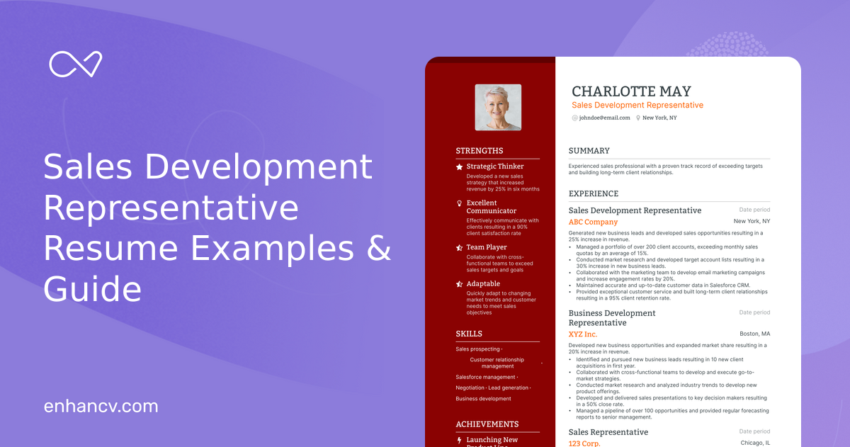 5 Sales Development Representative Resume Examples & Guide for 2024