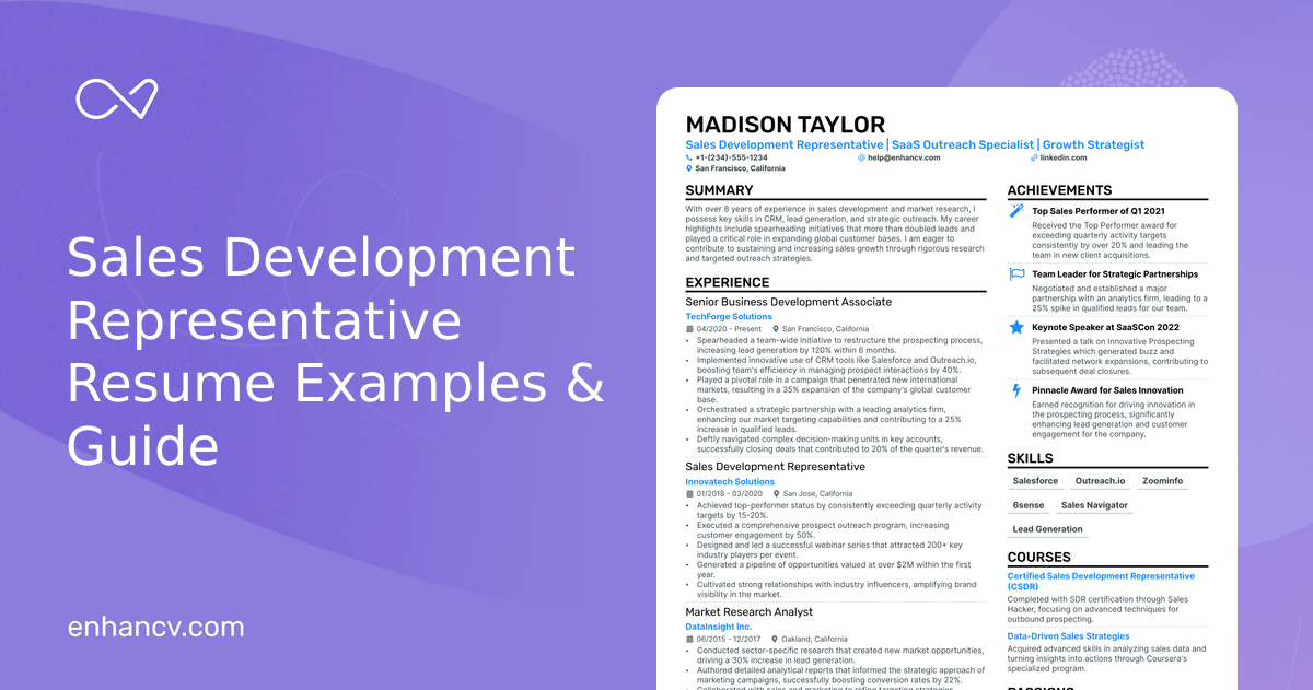 5 Sales Development Representative Resume Examples & Guide for 2024