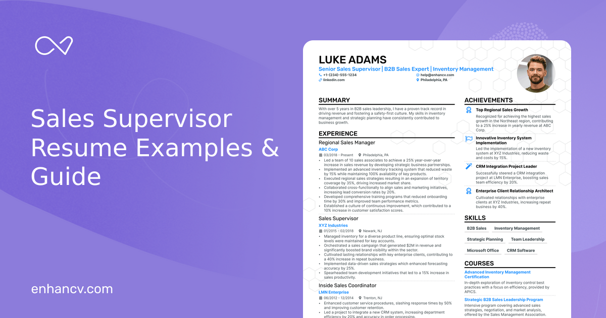 5 Sales Supervisor Resume Examples & Guide for 2024