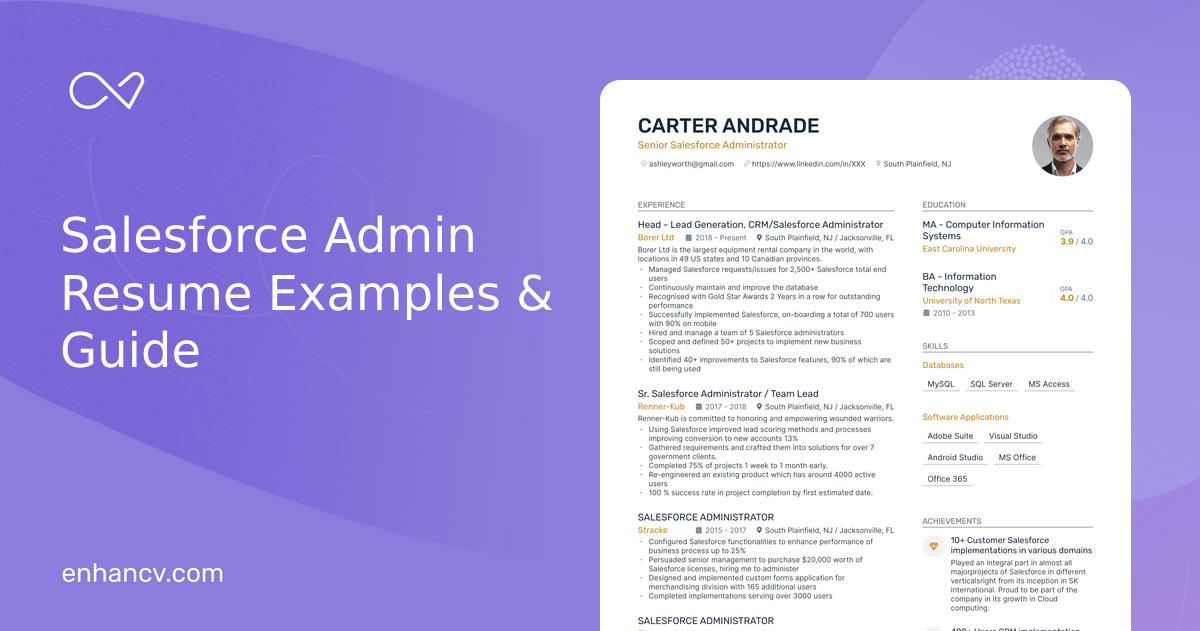 5 Salesforce Admin Resume Examples & Guide for 2024