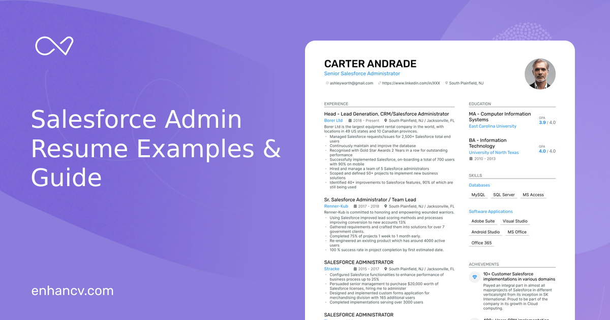5 Salesforce Admin Resume Examples & Guide for 2024