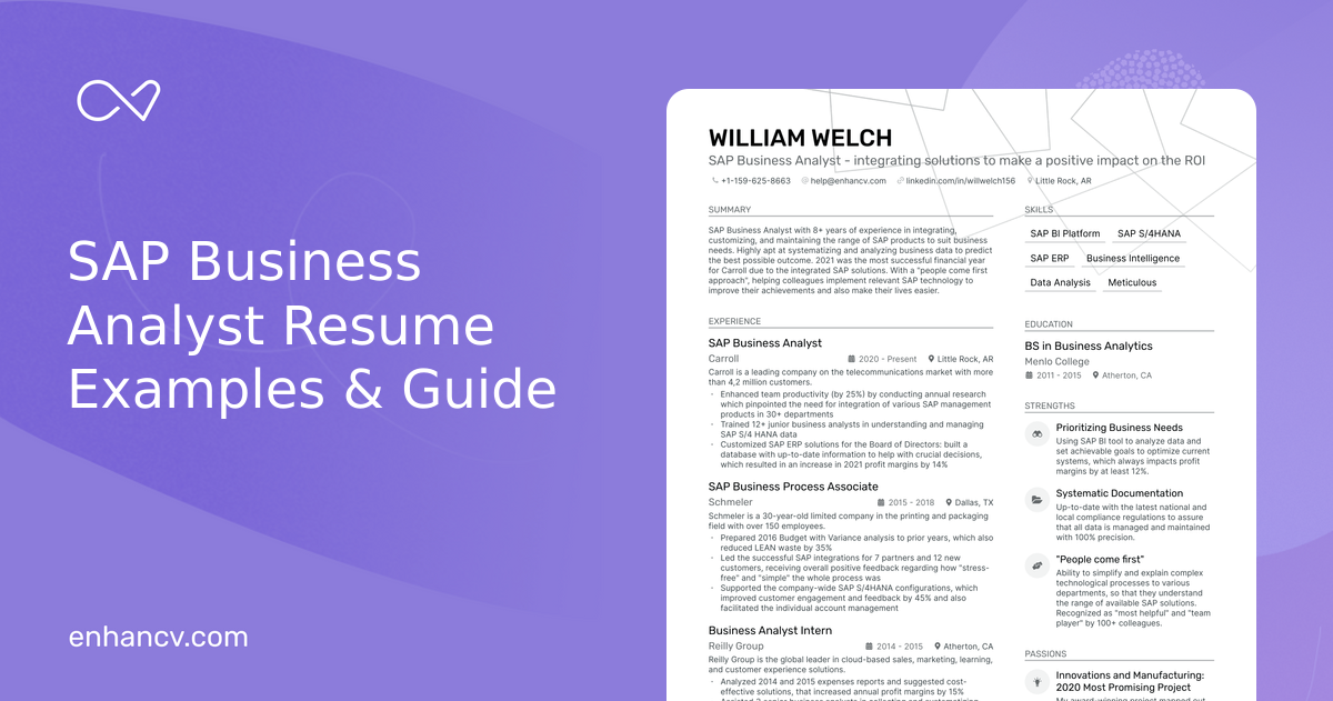 5 SAP Business Analyst Resume Examples & Guide for 2024
