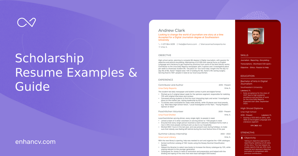 5 Scholarship Resume Examples & Guide for 2024