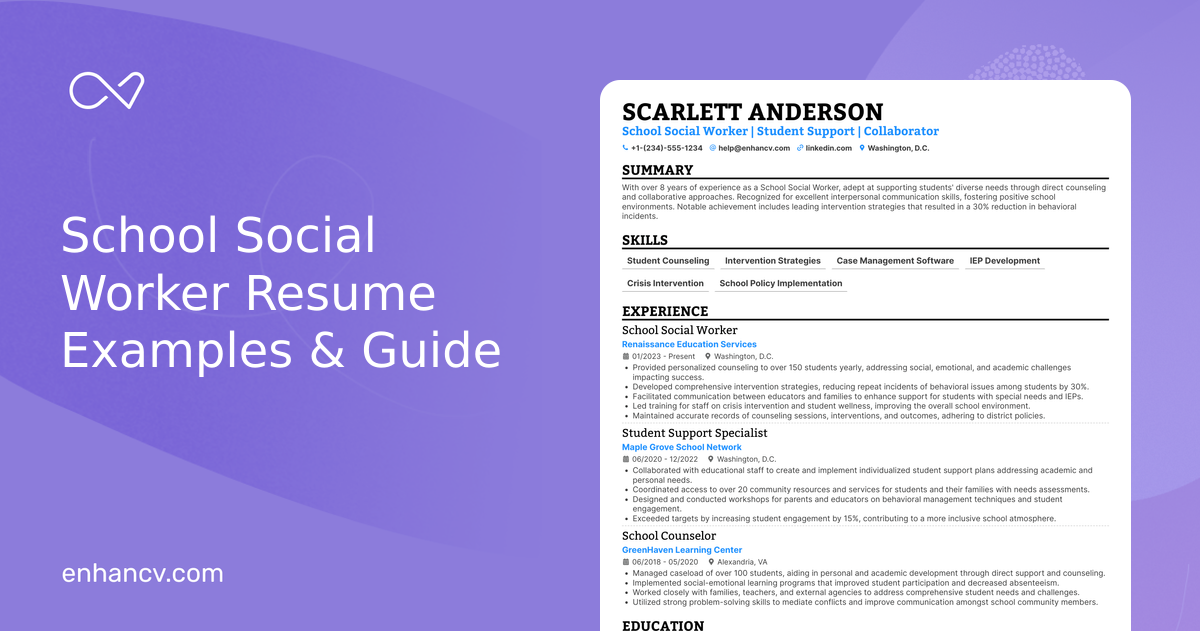 10 School Social Worker Resume Examples & Guide for 2026