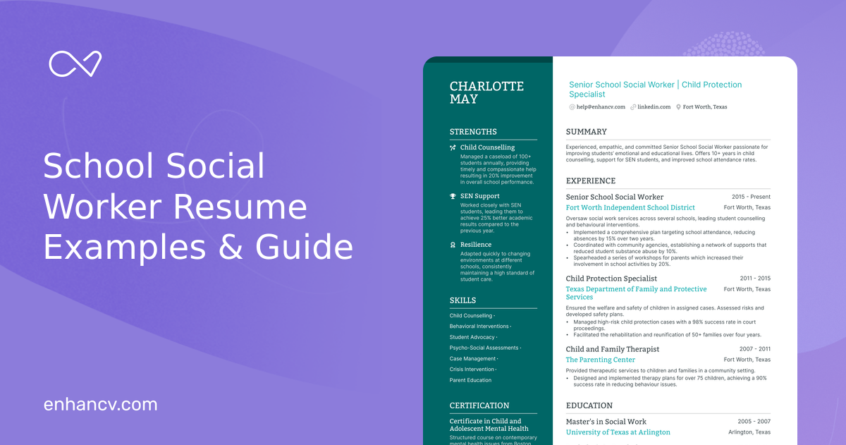 10 School Social Worker Resume Examples & Guide for 2024
