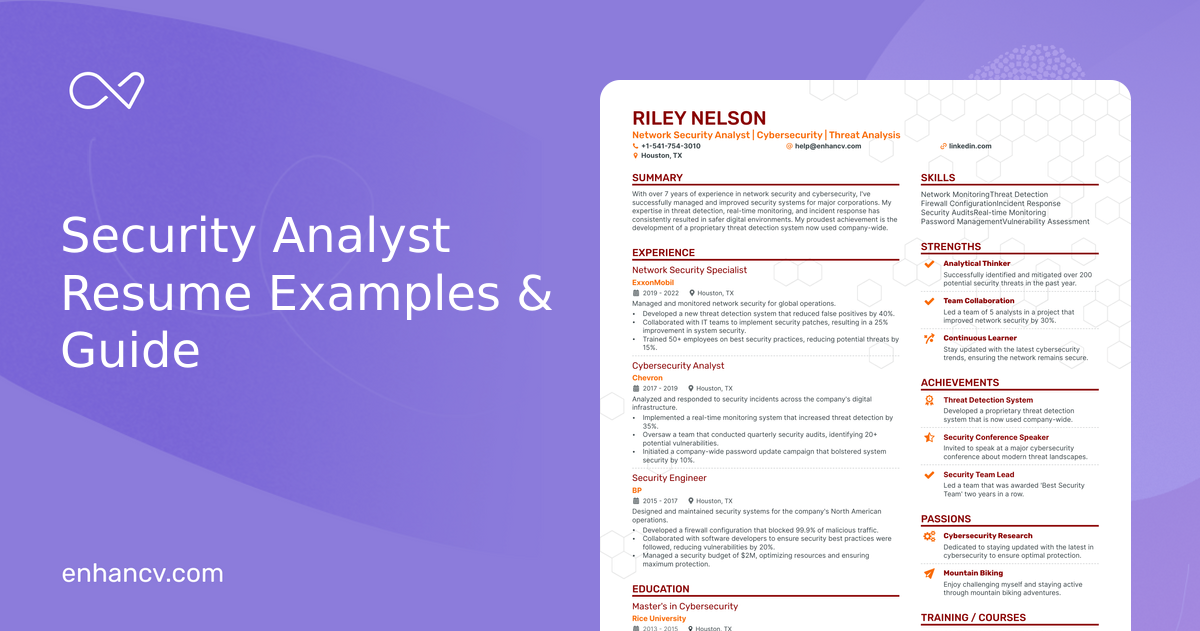 5 Security Analyst Resume Examples & Guide for 2024