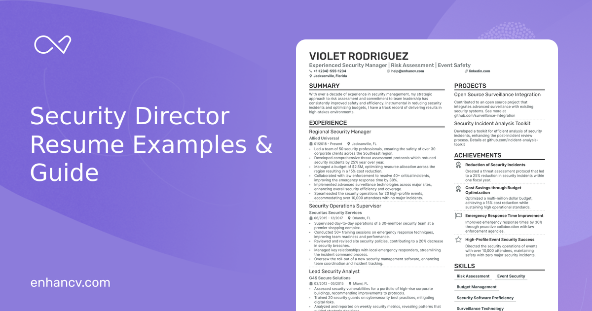 10 Security Director Resume Examples & Guide for 2026