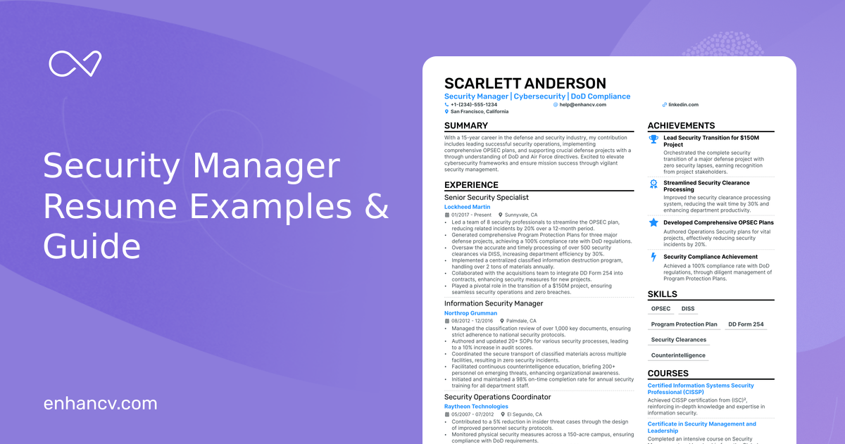 3 Security Manager Resume Examples & Guide for 2024