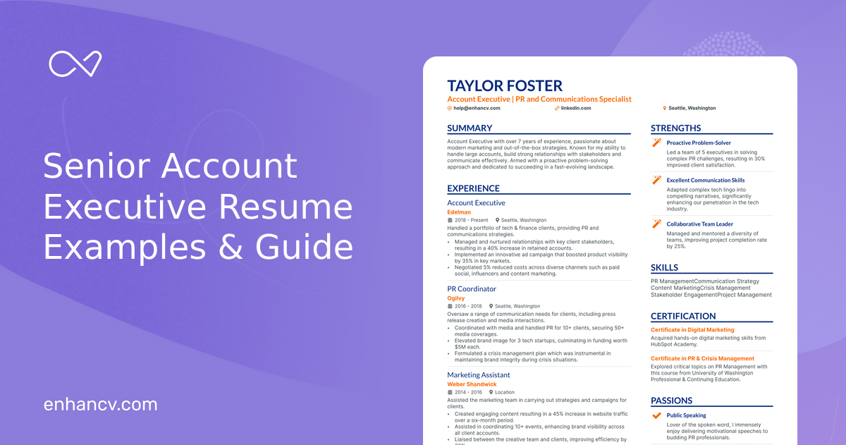 5 Senior Account Executive Resume Examples & Guide for 2024