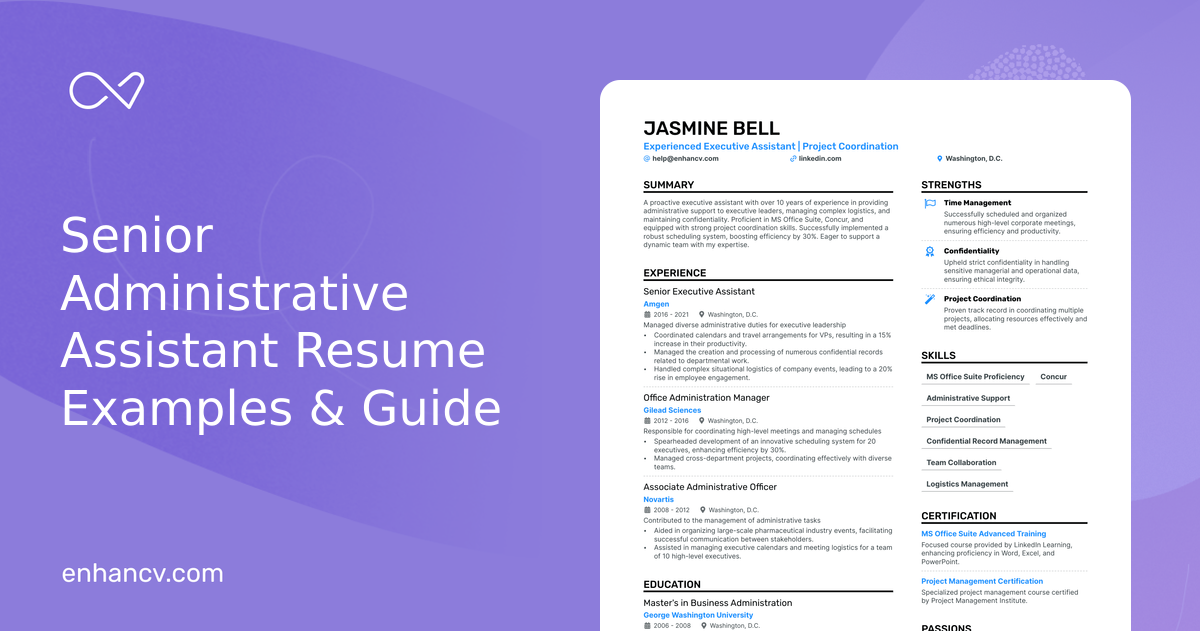 10 Senior Administrative Assistant Resume Examples & Guide for 2024