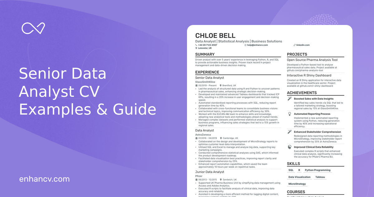 Senior Data Analyst CV Examples & Guide for 2026