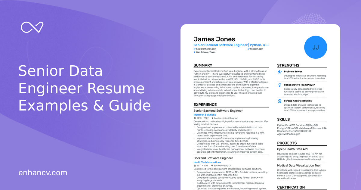 10 Senior Data Engineer Resume Examples & Guide for 2024