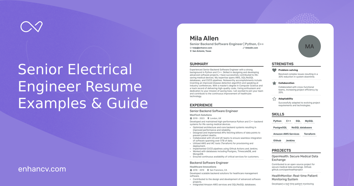 10 Senior Electrical Engineer Resume Examples & Guide for 2024