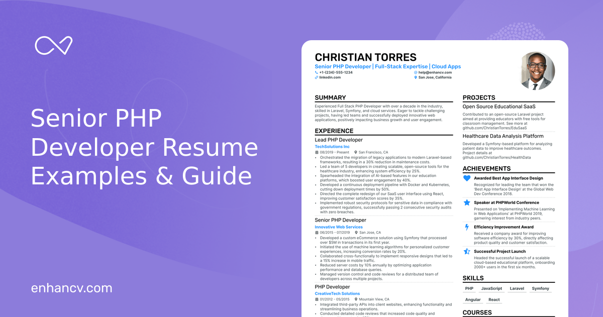 10 Senior PHP Developer Resume Examples & Guide for 2024