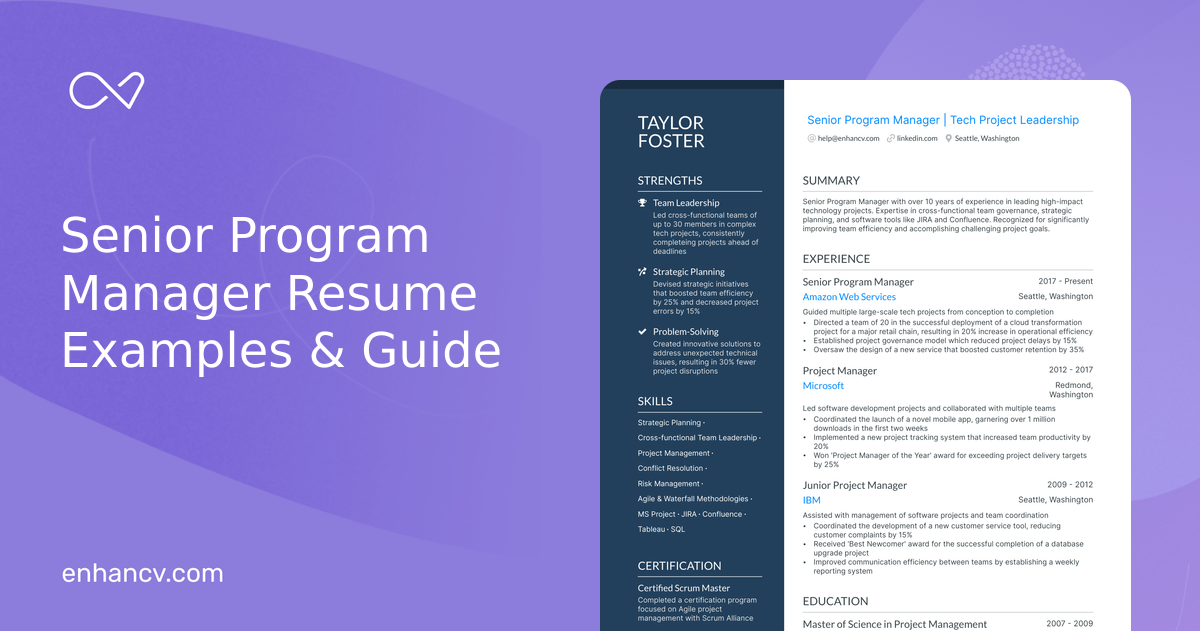10 Senior Program Manager Resume Examples & Guide for 2024