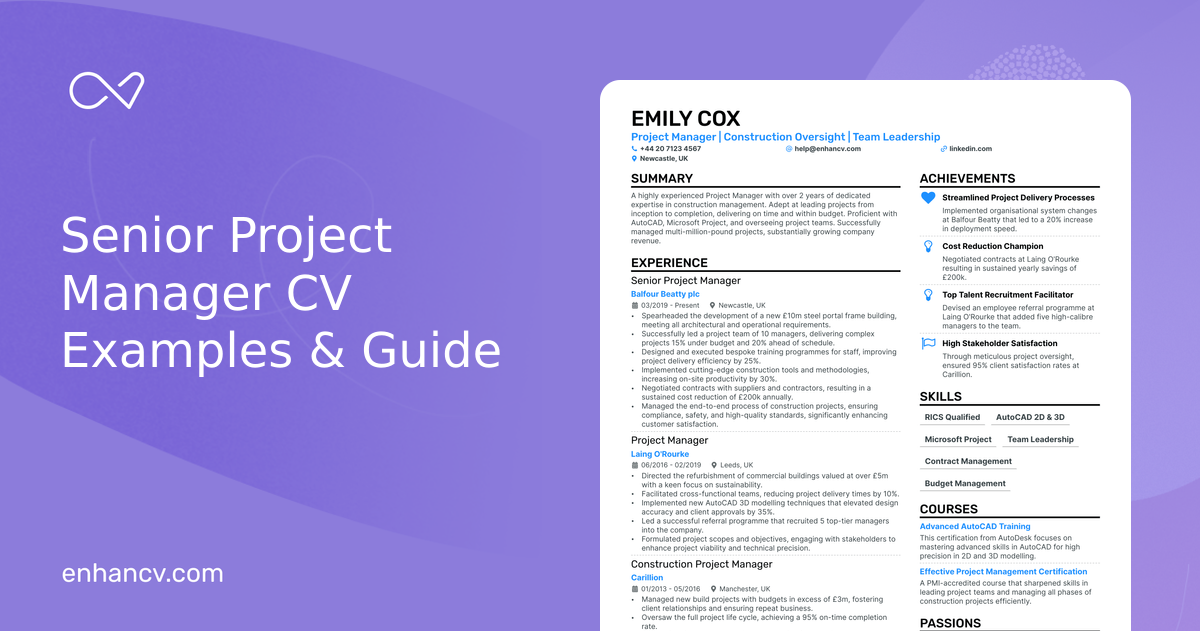 Senior Project Manager CV Examples & Guide for 2025