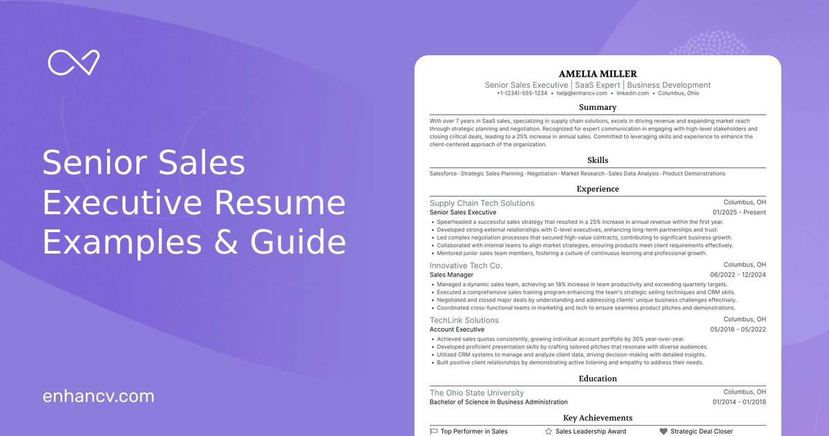 10 Senior Sales Executive Resume Examples & Guide for 2026