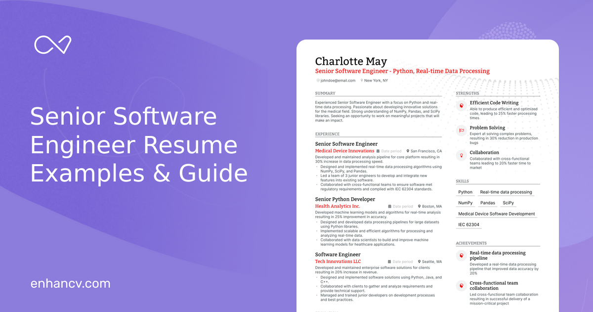 5 Senior Software Engineer Resume Examples & Guide for 2024