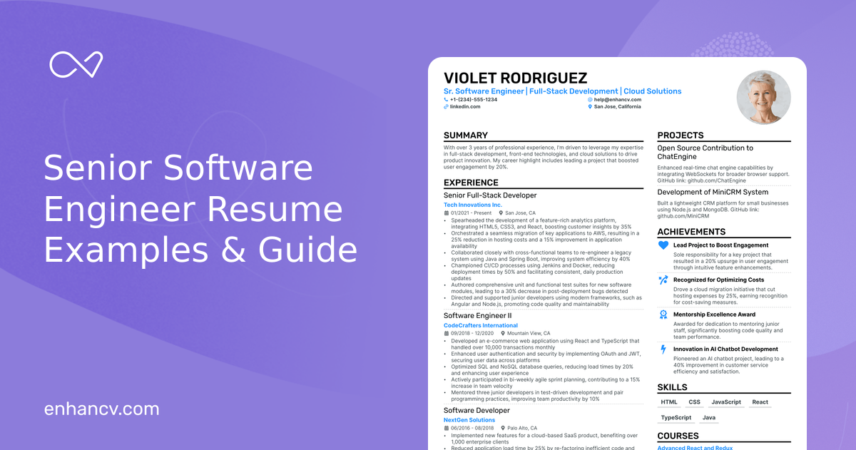 10 Senior Software Engineer Resume Examples - March 2026