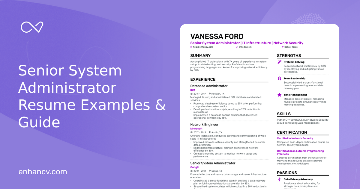 5 Senior System Administrator Resume Examples & Guide for 2024