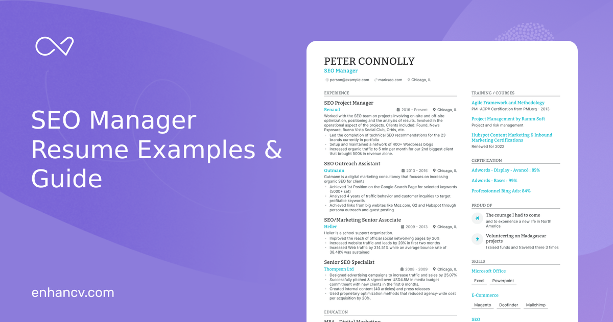5 SEO Manager Resume Examples & Guide for 2024