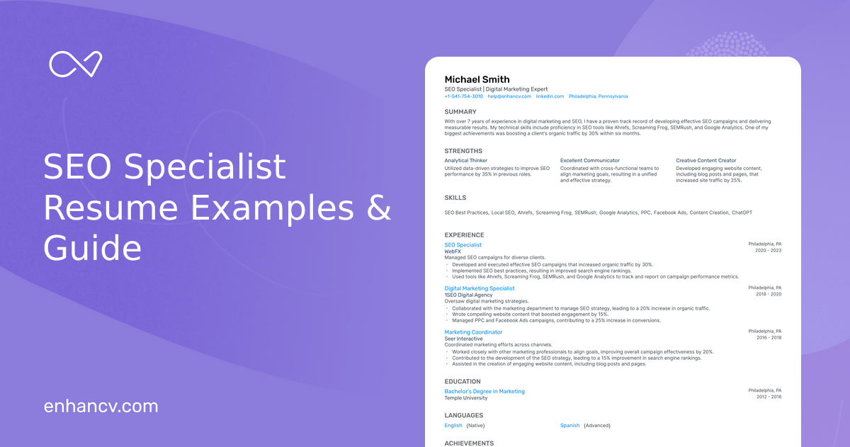 5 SEO Specialist Resume Examples & Guide for 2024