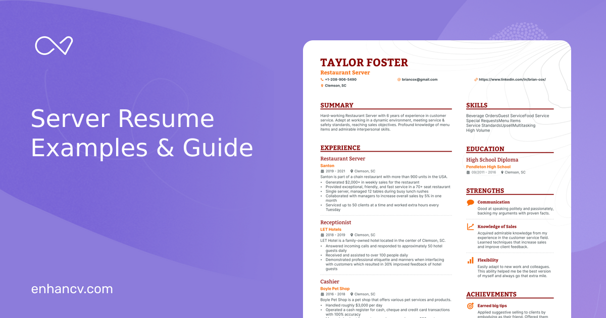 11 Server Resume Examples & Guide for 2024