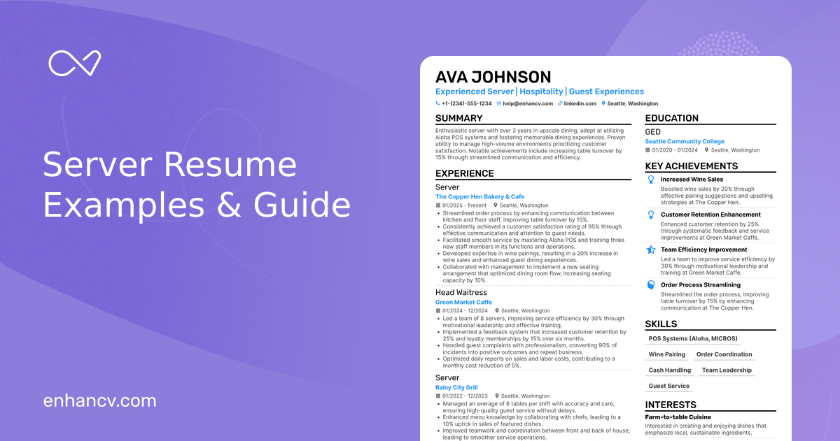 16 Server Resume Examples, Templates & Guide for 2026