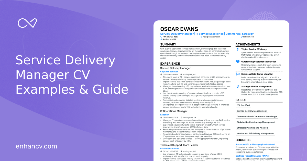 Service Delivery Manager CV Examples & Guide for 2026