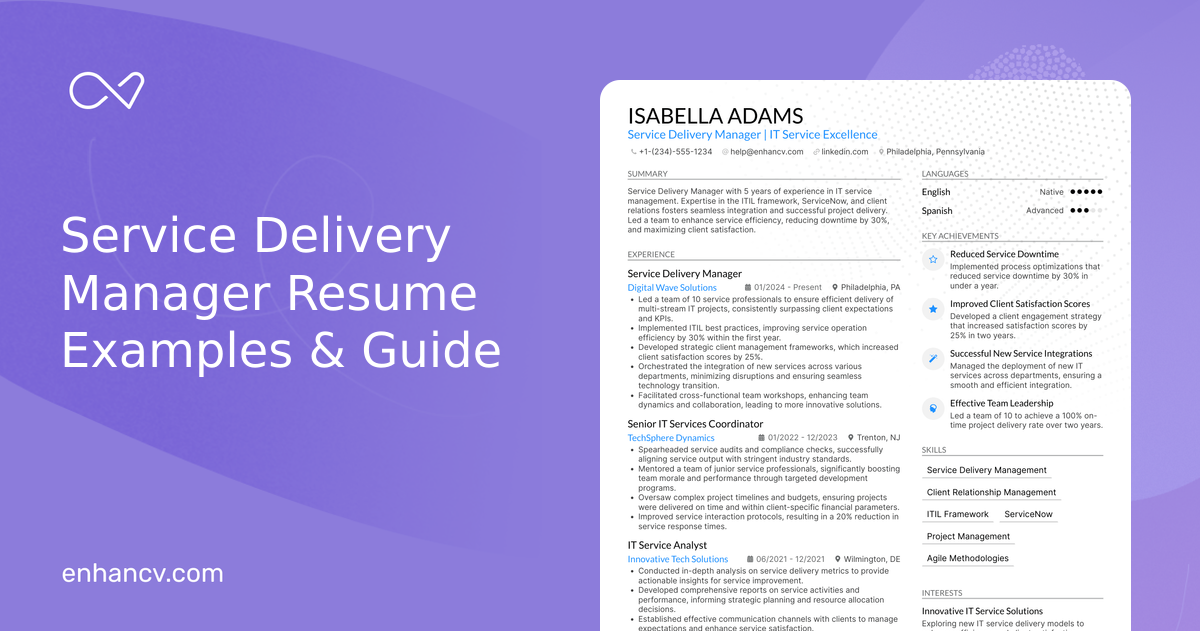 10 Service Delivery Manager Resume Examples & Guide for 2026