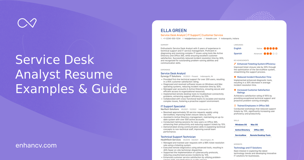 10 Service Desk Analyst Resume Examples & Guide for 2026