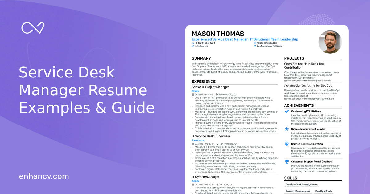 10 Service Desk Manager Resume Examples & Guide for 2024