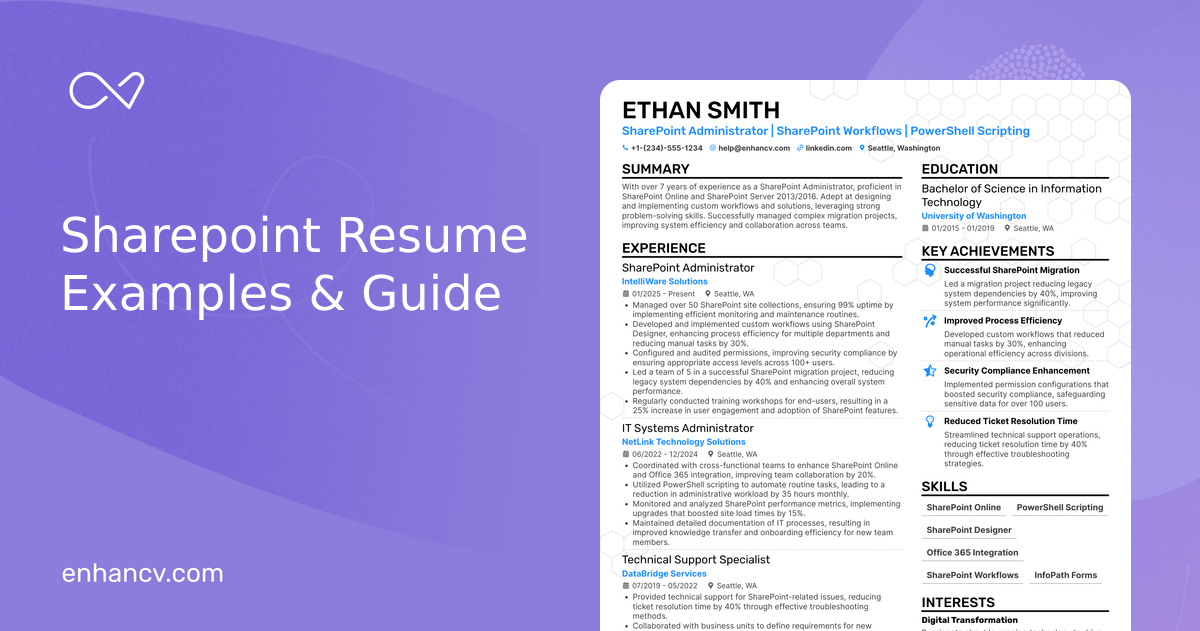 19 Sharepoint Resume Examples & Guide for 2026