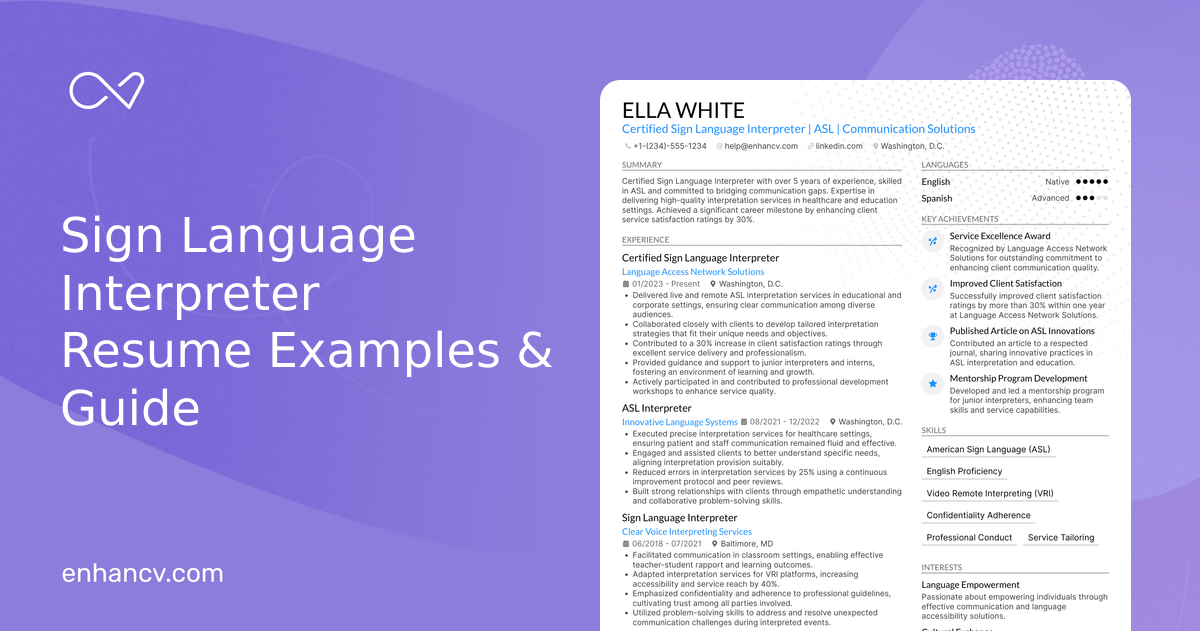 10 Sign Language Interpreter Resume Examples & Guide for 2026