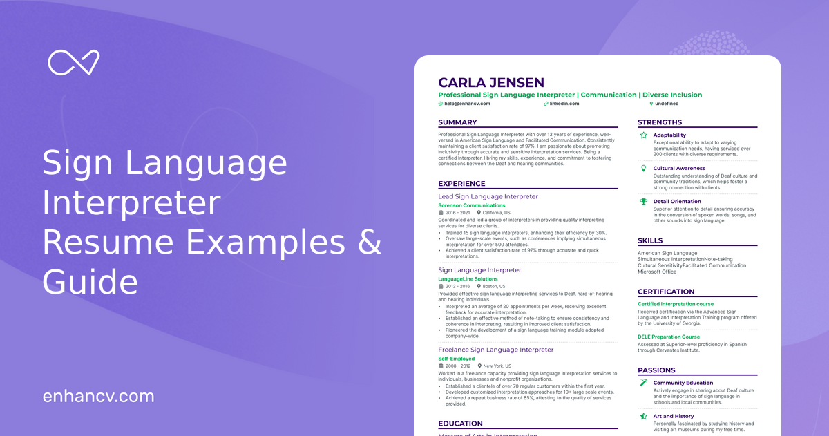 5 Sign Language Interpreter Resume Examples & Guide for 2024