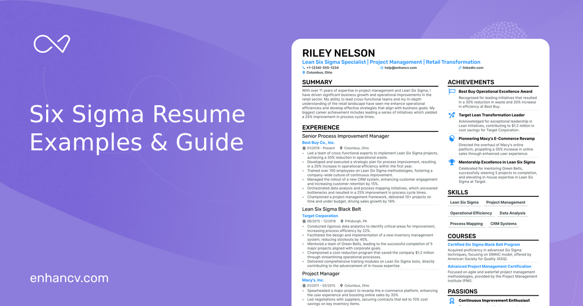 10 Six Sigma Resume Examples & Guide for 2024