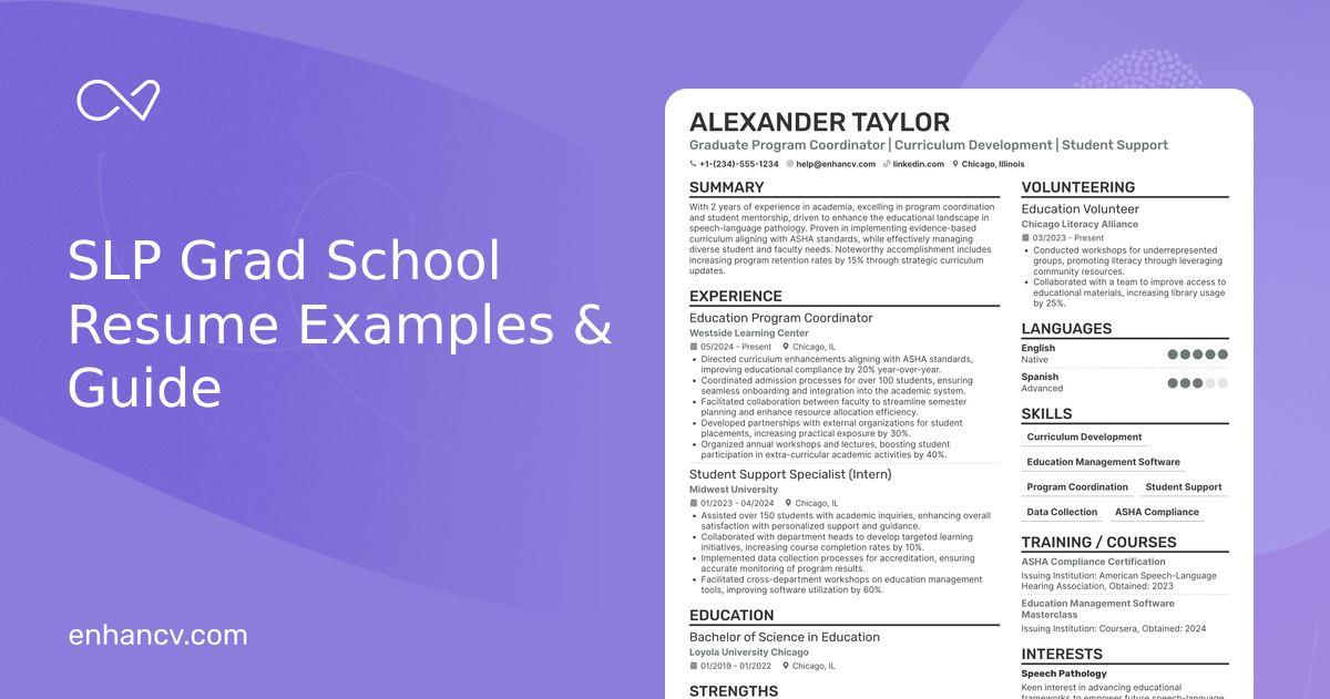 10 SLP Grad School Resume Examples & Guide for 2026