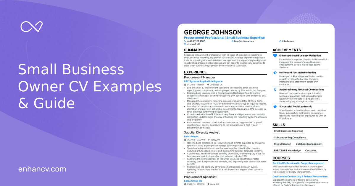 Small Business Owner CV Examples & Guide for 2026