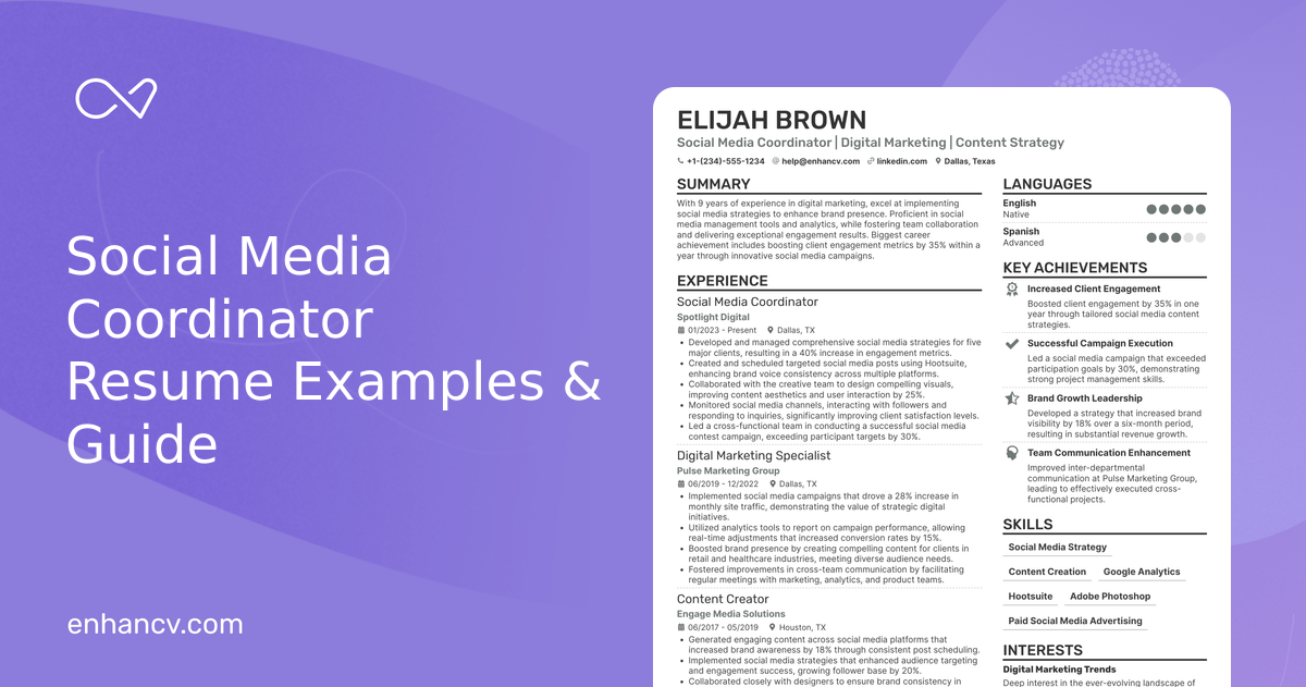 22 Social Media Coordinator Resume Examples & Guide for 2024