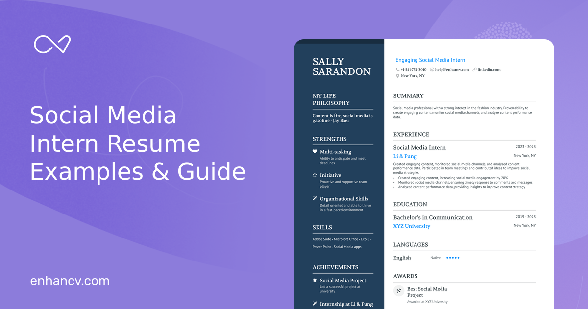 5 Social Media Intern Resume Examples & Guide for 2024