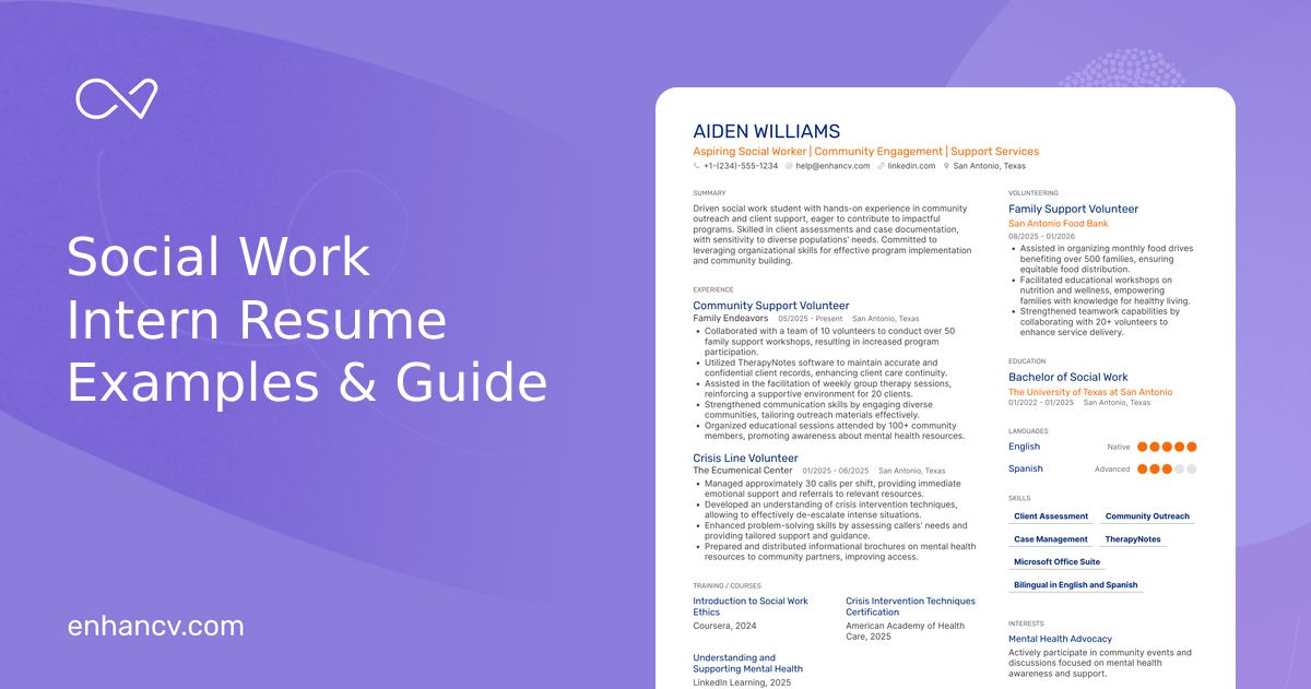 10 Social Work Intern Resume Examples & Guide for 2026