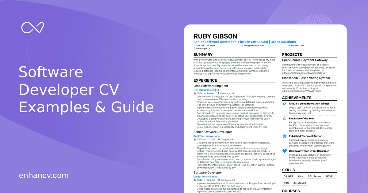 Software Developer CV Examples & Guide for 2025
