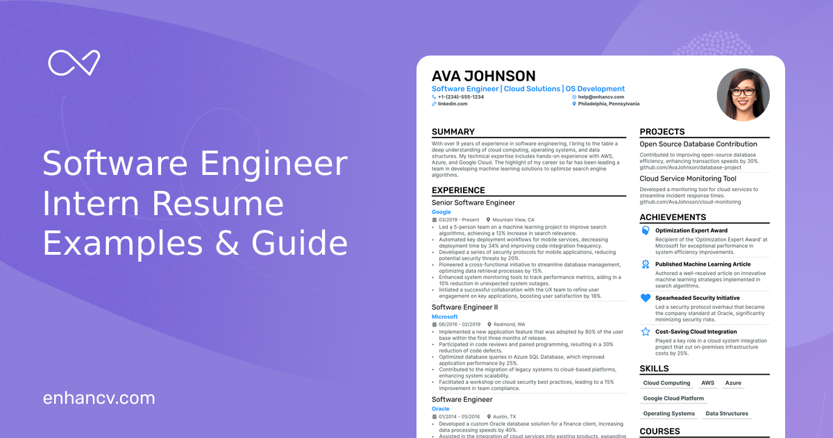 10 Software Engineer Intern Resume Examples - November 2024