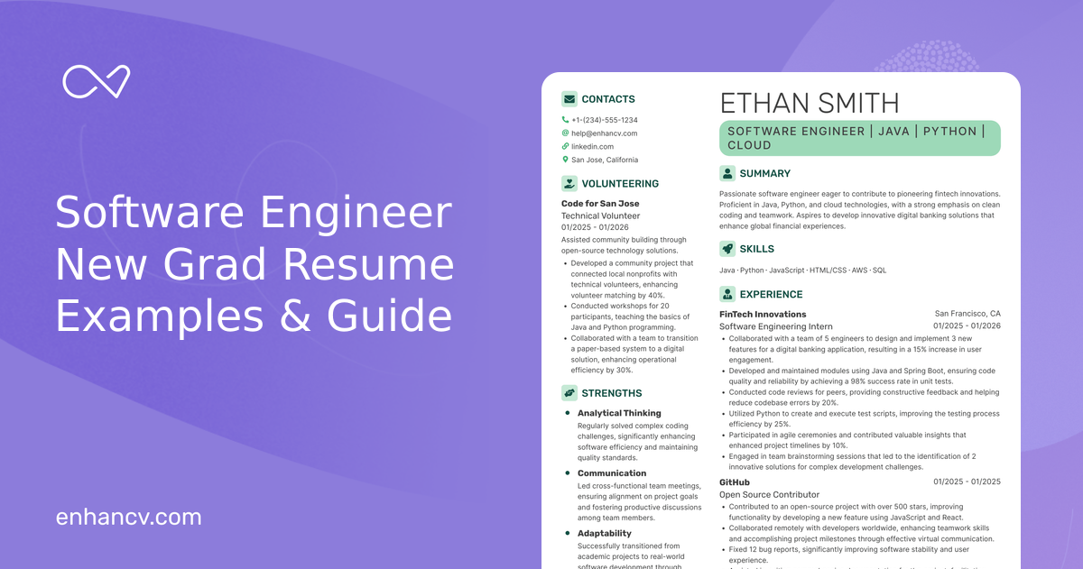 10 Software Engineer New Grad Resume Examples & Guide for 2026