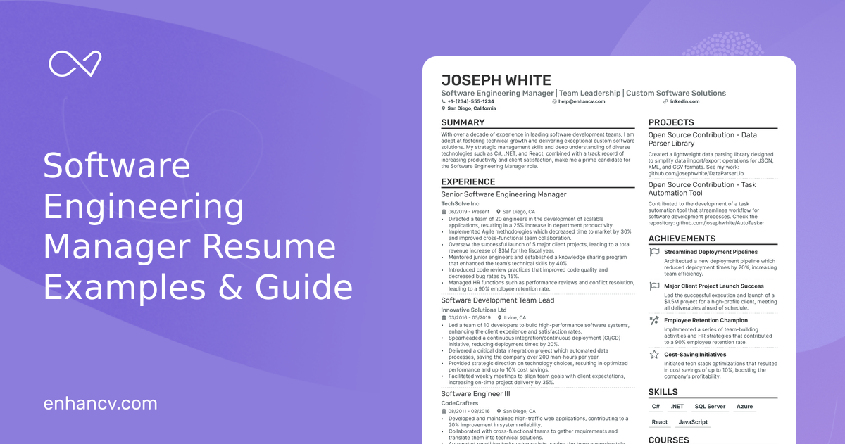 10 Software Engineering Manager Resume Examples & Guide for 2024