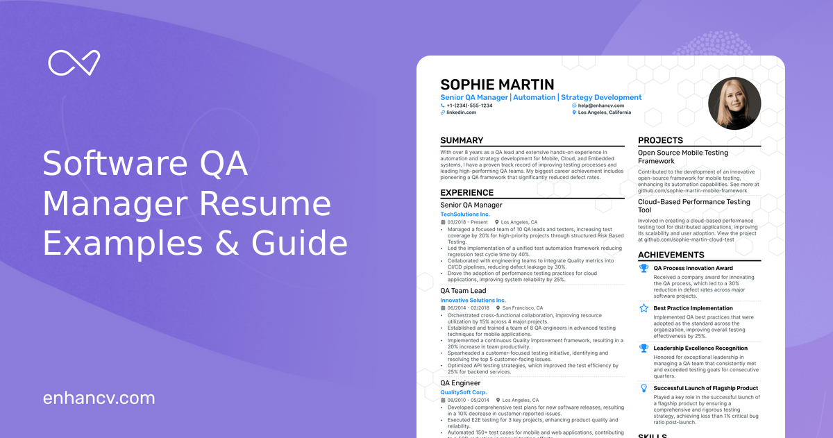 5 Software QA Manager Resume Examples & Guide for 2024