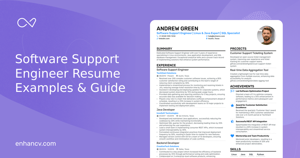10 Software Support Engineer Resume Examples & Guide for 2024