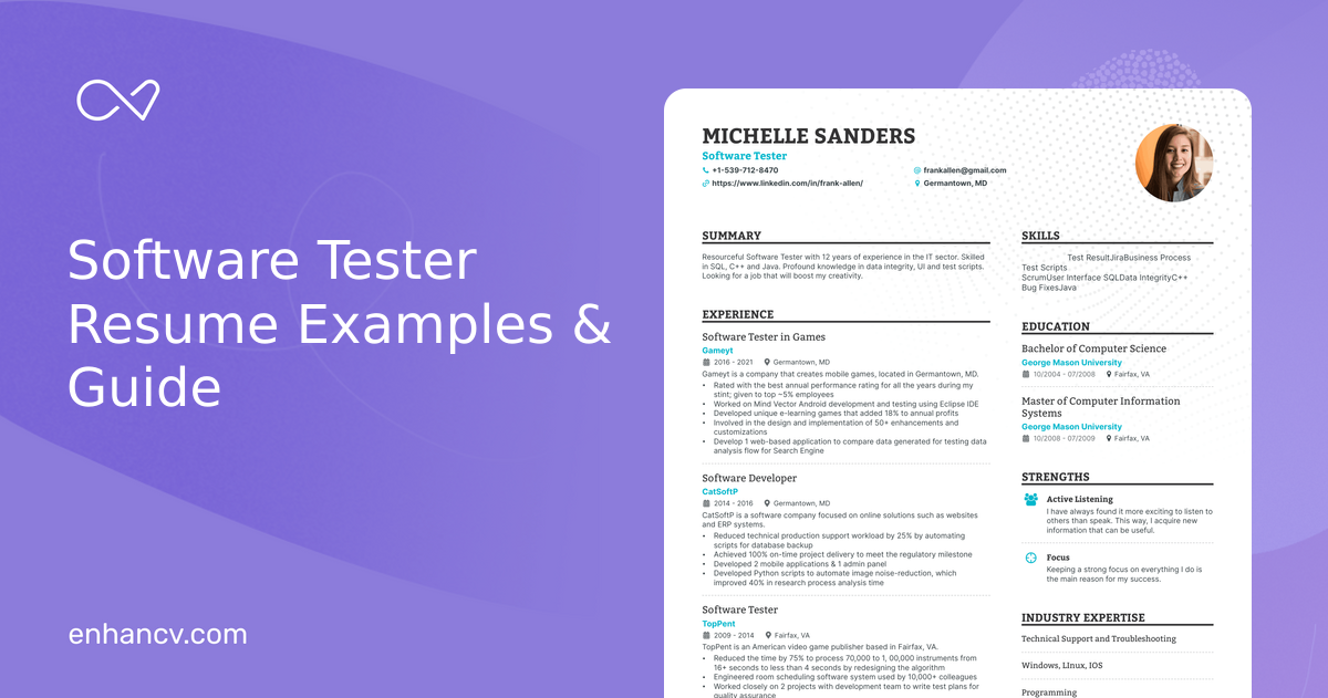 5 Software Tester Resume Examples & Guide for 2024