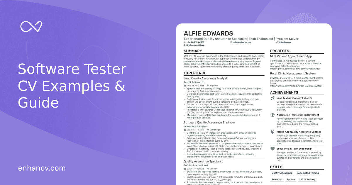Software Tester CV Examples & Guide for 2025